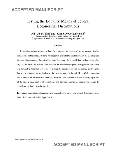 Pdf Testing The Equality Means Of Several Log Normal Distributions
