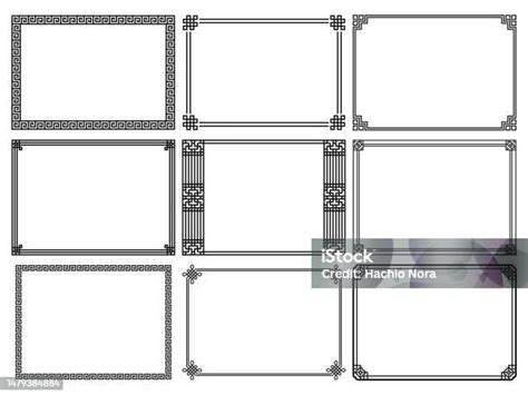 모서리 장식이 있는 중국 스타일의 선 프레임의 그림 세트 프레임에 대한 스톡 벡터 아트 및 기타 이미지 프레임 액자 중국