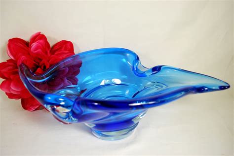 Vintage Murano Blown Glass Bowl Deep Blue Retro Home Decor 1960 Blown Art Glass Haute Juice