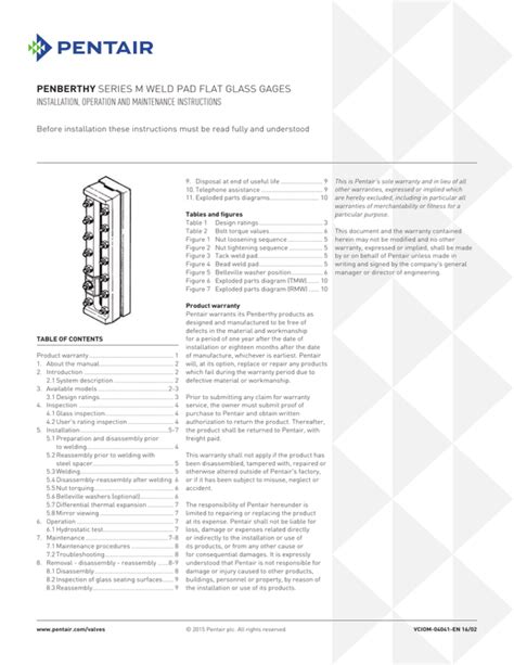 Penberthy Weld Pad Gage Installation And Maintenance Guide