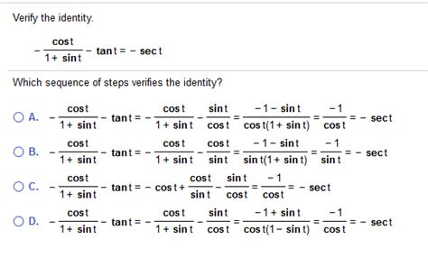 Solved Verify The Identity Cost Tantsect Sint Which Chegg Com