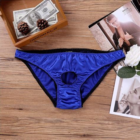 B001 Blue Mens Soft Satin Low Rise Briefs Panties Open Etsy