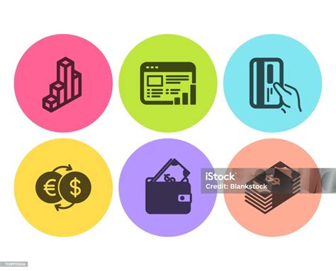 지갑 웹 보고서 및 3d 차트 아이콘을 설정 합니다 지불 카드 돈 교환 및 Usd 통화 표지판 벡터 고급에 대한 스톡 벡터 아트 및 기타 이미지 Istock
