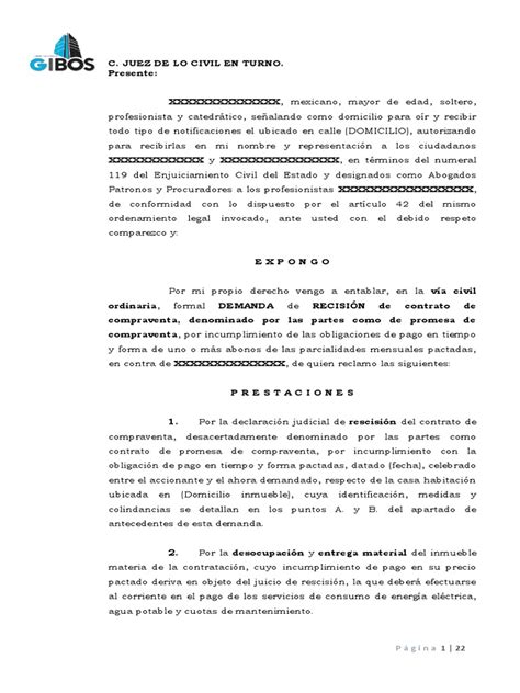 Demanda Rescisión De Compraventa Pdf Préstamo Hipotecario Justicia