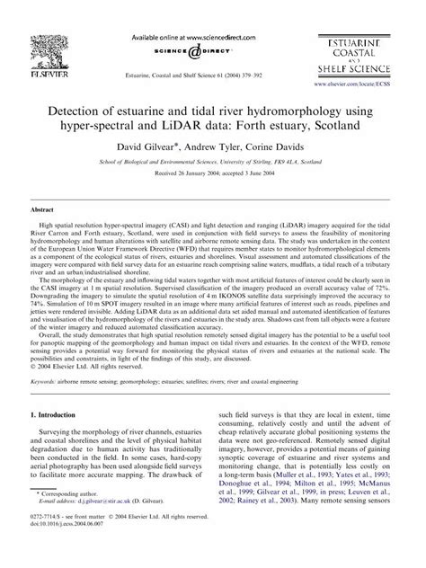 Pdf Detection Of Estuarine And Tidal River Hydromorphology Using Hyper Spectral And Lidar Data