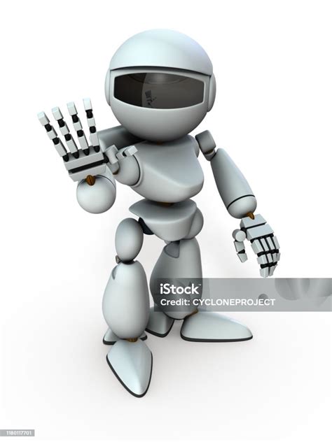 한 손으로 인사하는 인공 지능 로봇 그것은 그의 친절을 나타냅니다 흰색 배경입니다 3d 일러스트레이션 3차원 형태에 대한 스톡 사진 및 기타 이미지 Istock