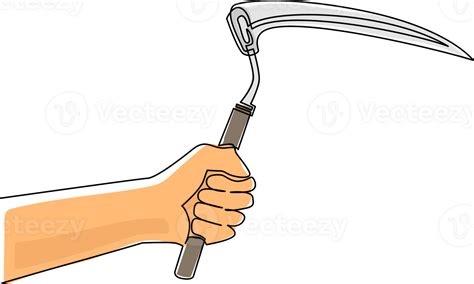 Continuous One Line Drawing Hand Holding Farm Scythe Scythe