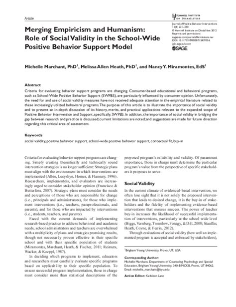 Pdf Merging Empiricism And Humanism Role Of Social Validity In The School Wide Positive