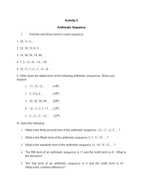 Arithmetic Sequence Quiz Pdf
