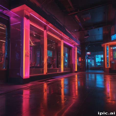 Vibrant Neon Lights Reflecting On Wet Pavement In Urban Alleyway Scene