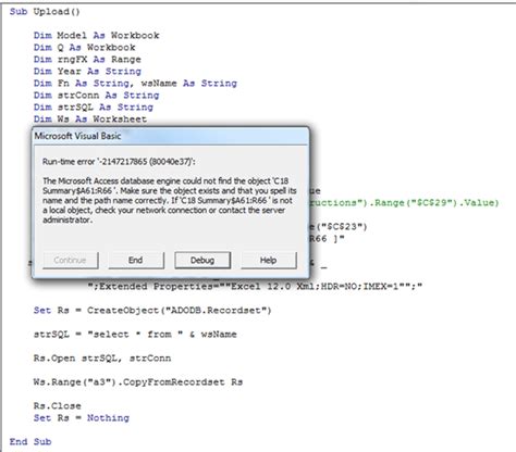 Vba Excel Code To Retrieve Data Without Opening A File Stack Overflow