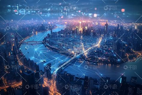 智能城市ai数字艺术 智能城市3d渲染现代科技风城市夜景高楼桥梁河流灯光插画 Ai图片免费下载 Png格式 4032像素 编号72263100 千图网