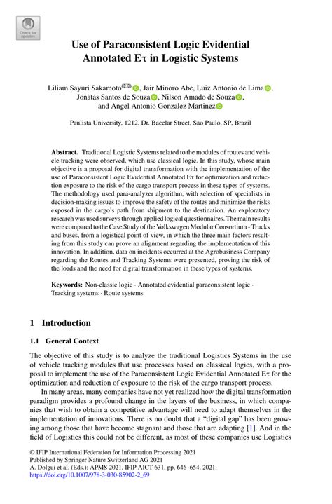 Pdf Use Of Paraconsistent Logic Evidential Annotated Eτ In Logistic Systems