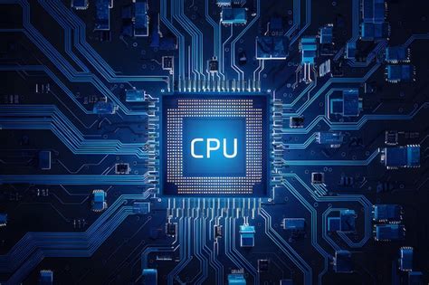 Blue Circuit Board With Illuminated Cpu Intricate Components Dark Background Premium Ai