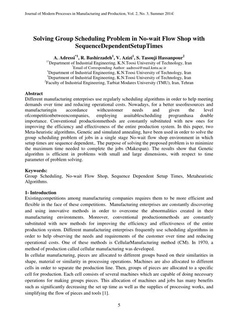 Pdf Solving Group Scheduling Problem In No Wait Flow Shop With