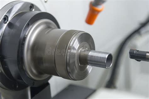 The CNC Lathe Machine Cutting The Thread Stock Photo Image Of Pipe Chuck 108877330