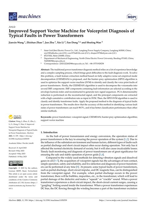 Pdf Improved Support Vector Machine For Voiceprint Diagnosis Of Typical Faults In Power