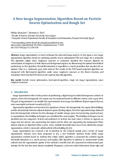 pdf a new image segmentation algorithm based on particle swarm optimization and rough set