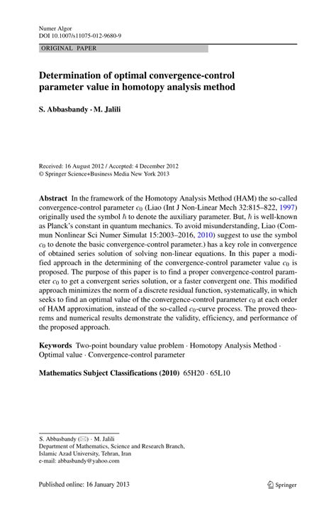 pdf determination of optimal convergence control parameter value in