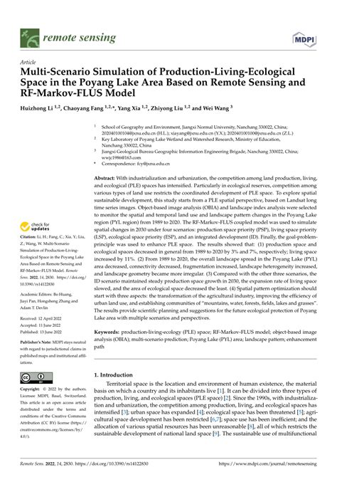 Pdf Multi Scenario Simulation Of Production Living Ecological Space In The Poyang Lake Area
