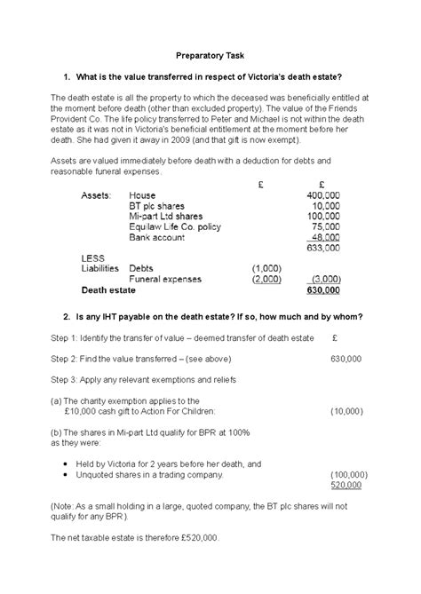 ipp inheritance tax prep preparatory task what is the value transferred in respect of victoria
