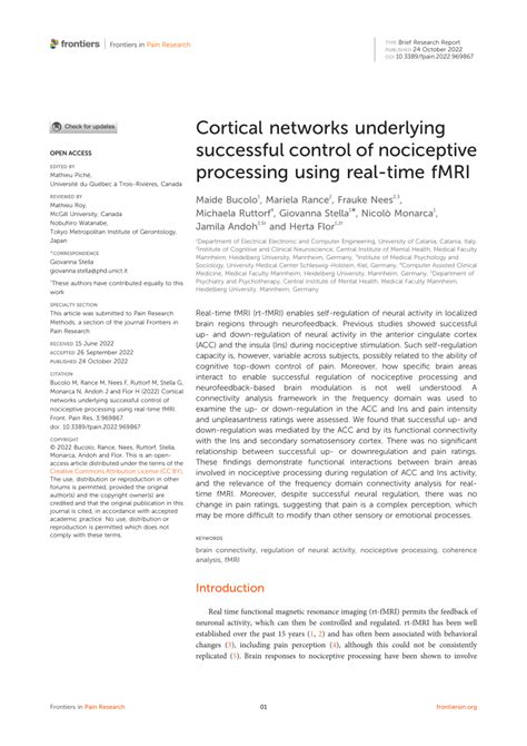 Pdf Cortical Networks Underlying Successful Control Of Nociceptive Processing Using Real Time Fmri