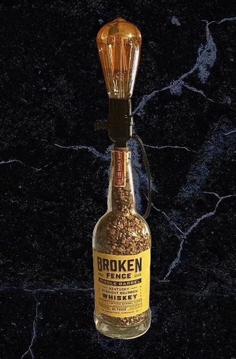 Whiskey Bottle Lamp Broken Fence With Amber Edison Bulb Etsy