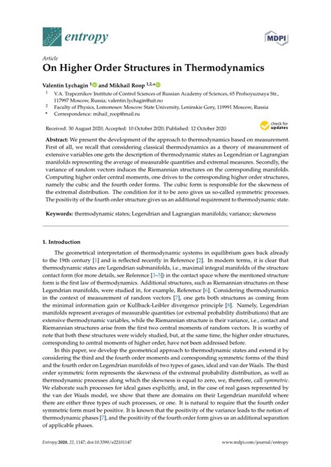 Pdf On Higher Order Structures In Thermodynamics