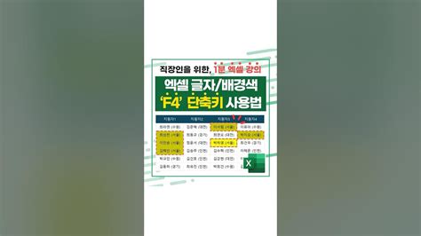 엑셀 반복 작업을 200 줄여주는 필수 단축키 F4 이렇게 사용해보세요 Shorts Youtube
