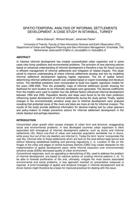 Pdf Spatio Temporal Analysis Of Informal Settlements Development A