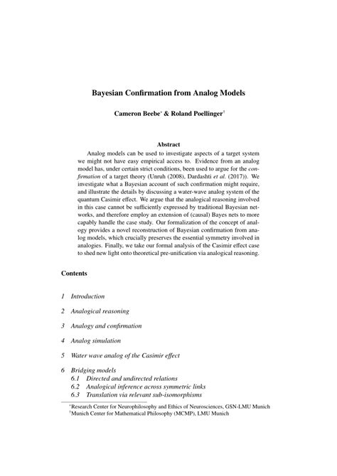 Pdf Bayesian Confirmation From Analog Models