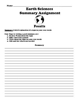 Fossils Summary Assignment By BAC Education TPT