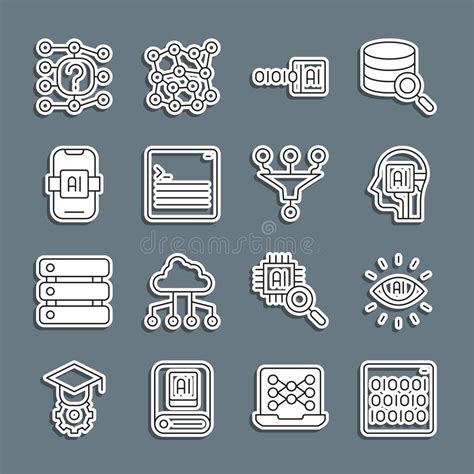 Set Line Binary Code Artificial Intelligence Ai Humanoid Robot Web