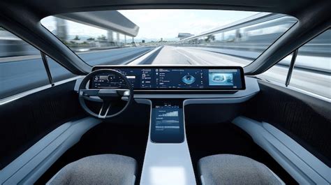 Futuristic Autonomous Electric Car Interior With Digital Dashboard And