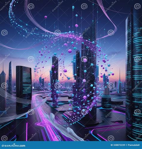 Smart City And Abstract Dot Points Connect With Gradient Lines Stock