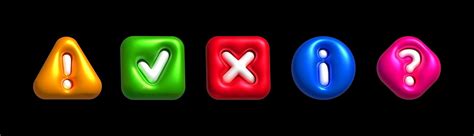 풍선 느낌표 확인 표시 물음표 주의 크로스 3d 컬러 기호 프리미엄 벡터