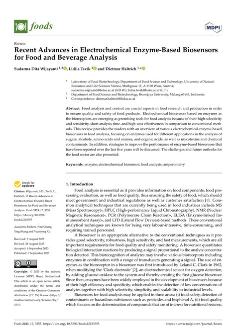 Pdf Recent Advances In Electrochemical Enzyme Based Biosensors For Food And Beverage Analysis