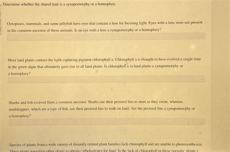 Solved Determine Whether The Shared Trait Is A Synapomorphy