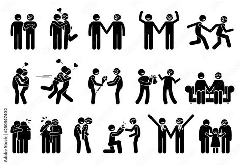 Happy Gay Men Couple Illustrations Depict Homosexual Relationship