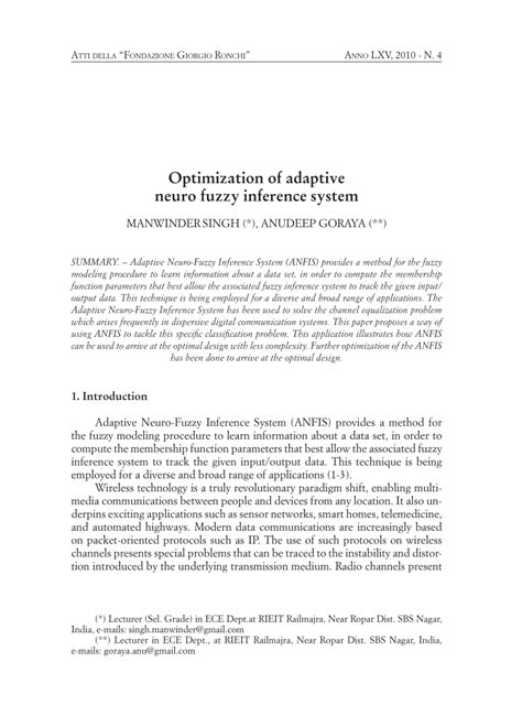 PDF Optimization Of Adaptive Neuro Fuzzy Inference System