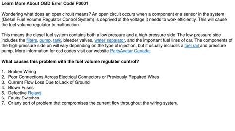 Ppt Partsavatar Gives You The Solution Of Obd Code P0001 Fuel Volume Regulator Control