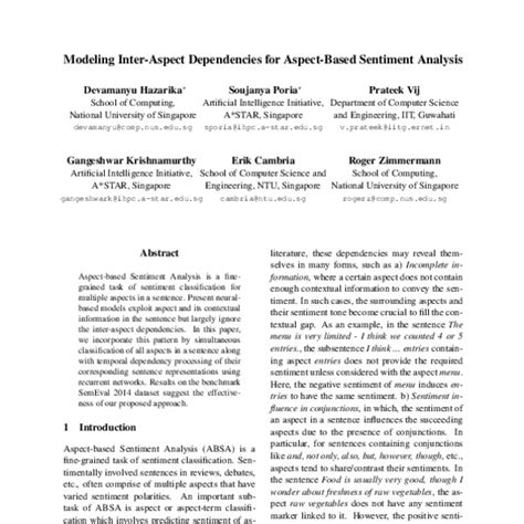 Modeling Inter Aspect Dependencies For Aspect Based Sentiment Analysis Acl Anthology