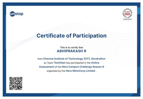 Abhiprakash Rajesh On Linkedin Hero Heromotocorp Certificate Assessment Unstop