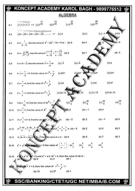 Ssc Cgl Algebra Not Practice Pdf
