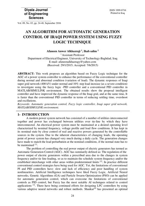 Pdf An Algorithm For Automatic Generation Control Of Iraqi Power