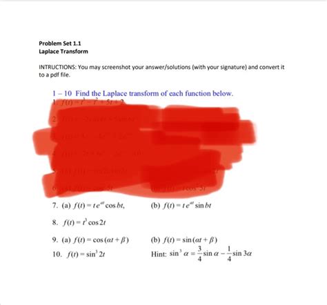 Solved Problem Set Laplace Transform INTRUCTIONS You Chegg Com