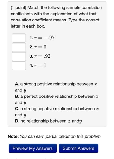 Solved Match The Following Sample Correlation Coefficients Chegg Com
