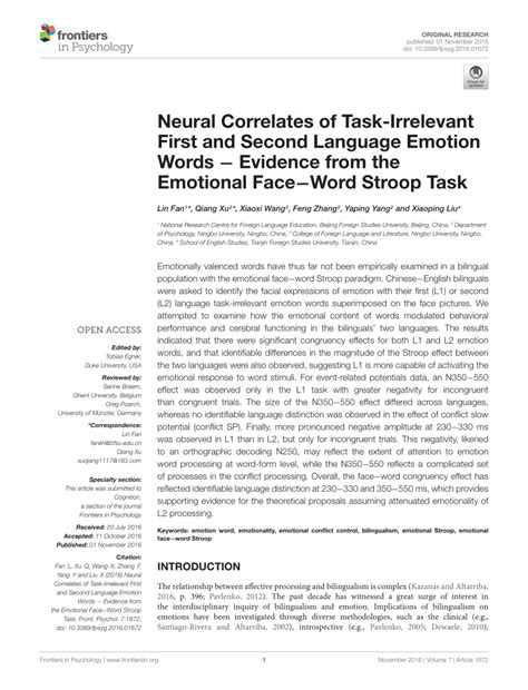 Pdf Neural Correlates Of Task Irrelevant First And Second Language Emotion Words Evidence