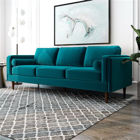 Amber Luxury Modern Velvet Sofa Grey Teal Velvet Sofa Mid Century