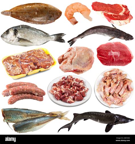 Raw Meat Fish And Poultry Isolated On White Background Stock Photo Alamy